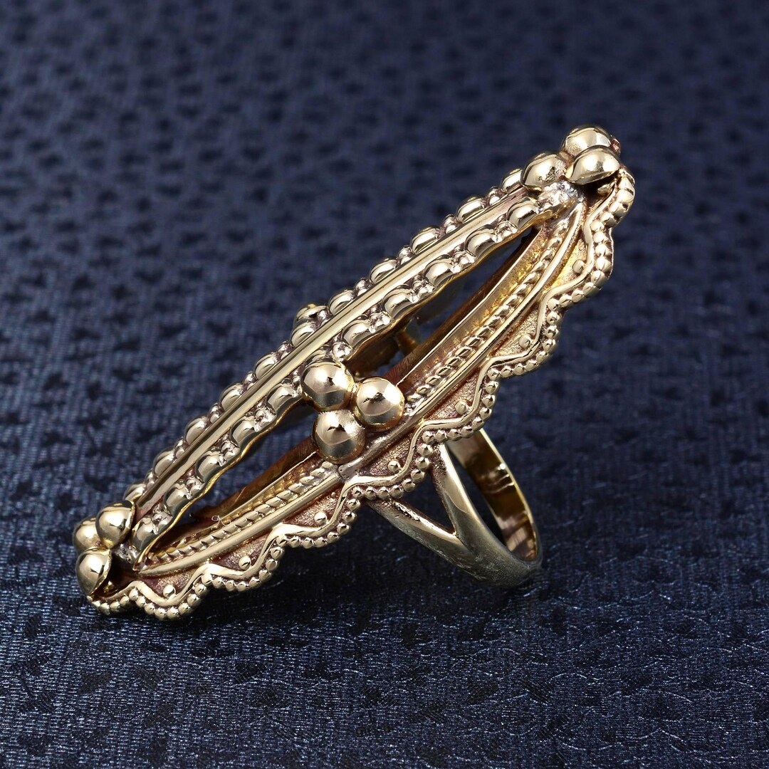 Gold Vintage Inspired Long Statement Ring Adjustable Band, Ornate ...