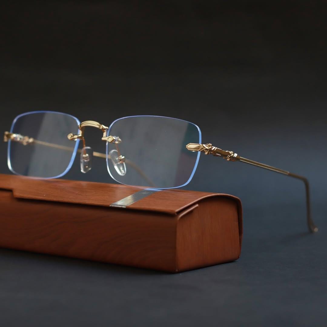 Rimless Rectangle Eyeglasses Lightweight Luxury Frame Unisex Vintage ...