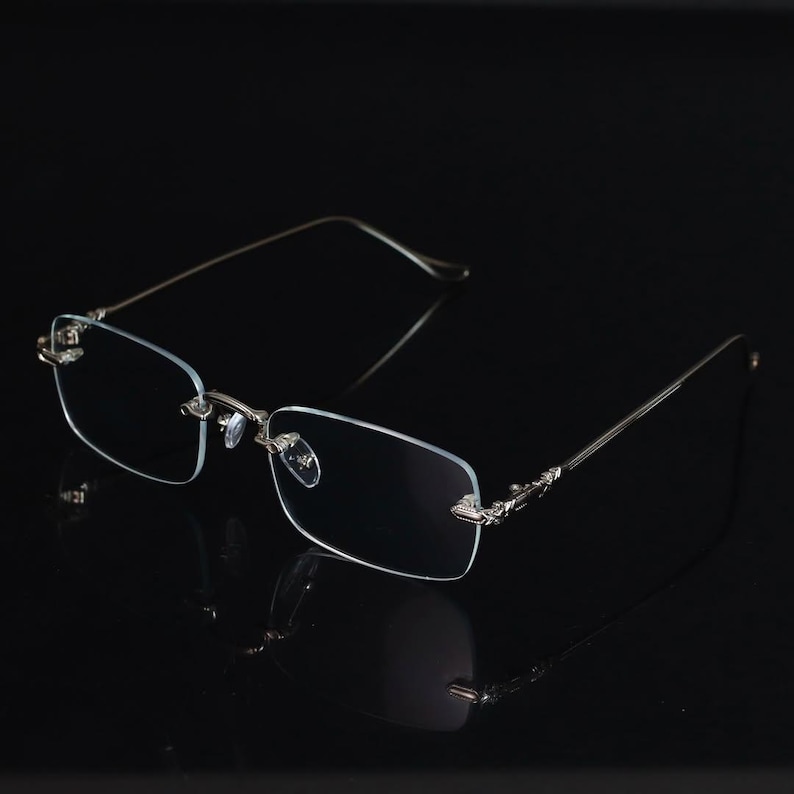 Rimless Rectangle Eyeglasses Lightweight Luxury Frame Unisex Vintage ...