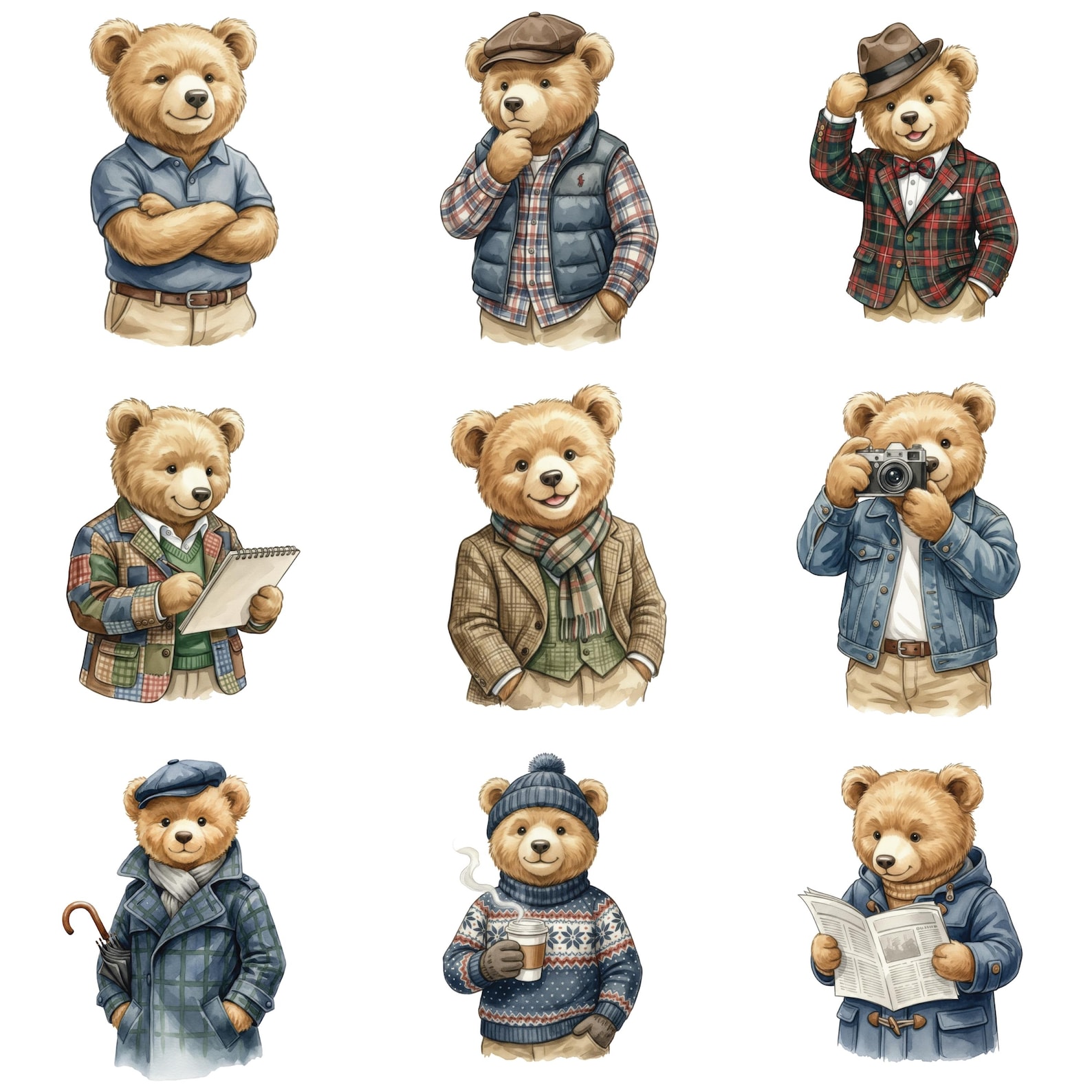 Classic Gentleman Bear Portraits, Preppy Bears, Stylish Bears, Fashion ...
