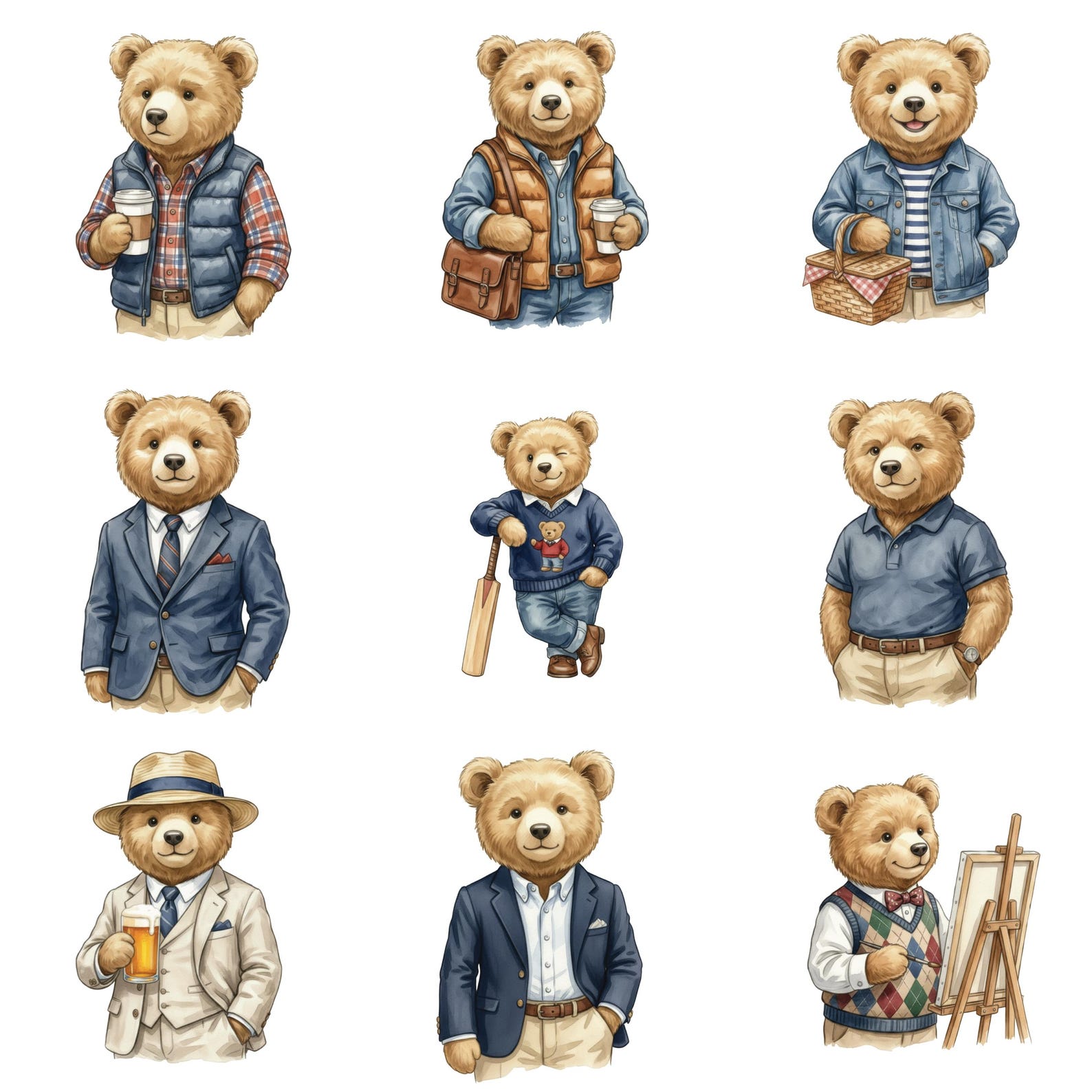 Classic Gentleman Bear Portraits, Preppy Bears, Stylish Bears, Fashion ...