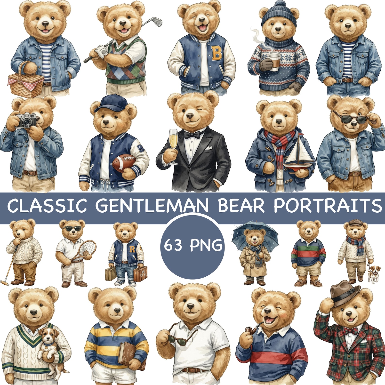 Classic Gentleman Bear Portraits, Preppy Bears, Stylish Bears, Fashion ...