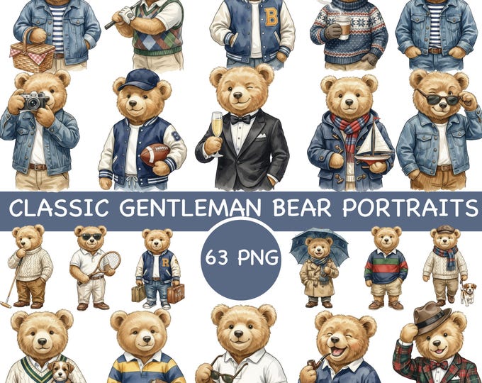 Classic Gentleman Bear Portraits, Preppy Bears, Stylish Bears, Fashion ...