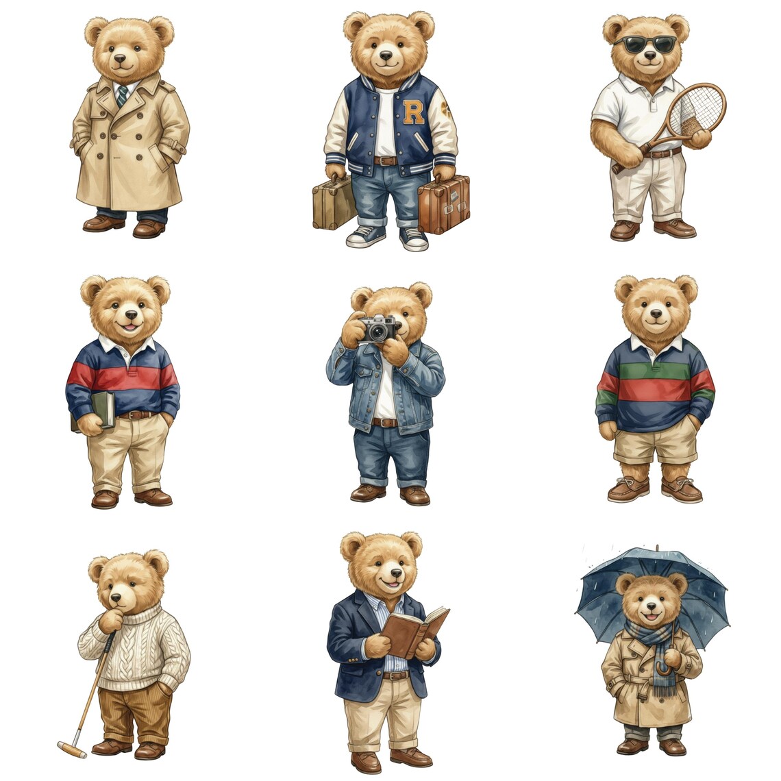 Classic Gentleman Bear Portraits, Preppy Bears, Stylish Bears, Fashion ...