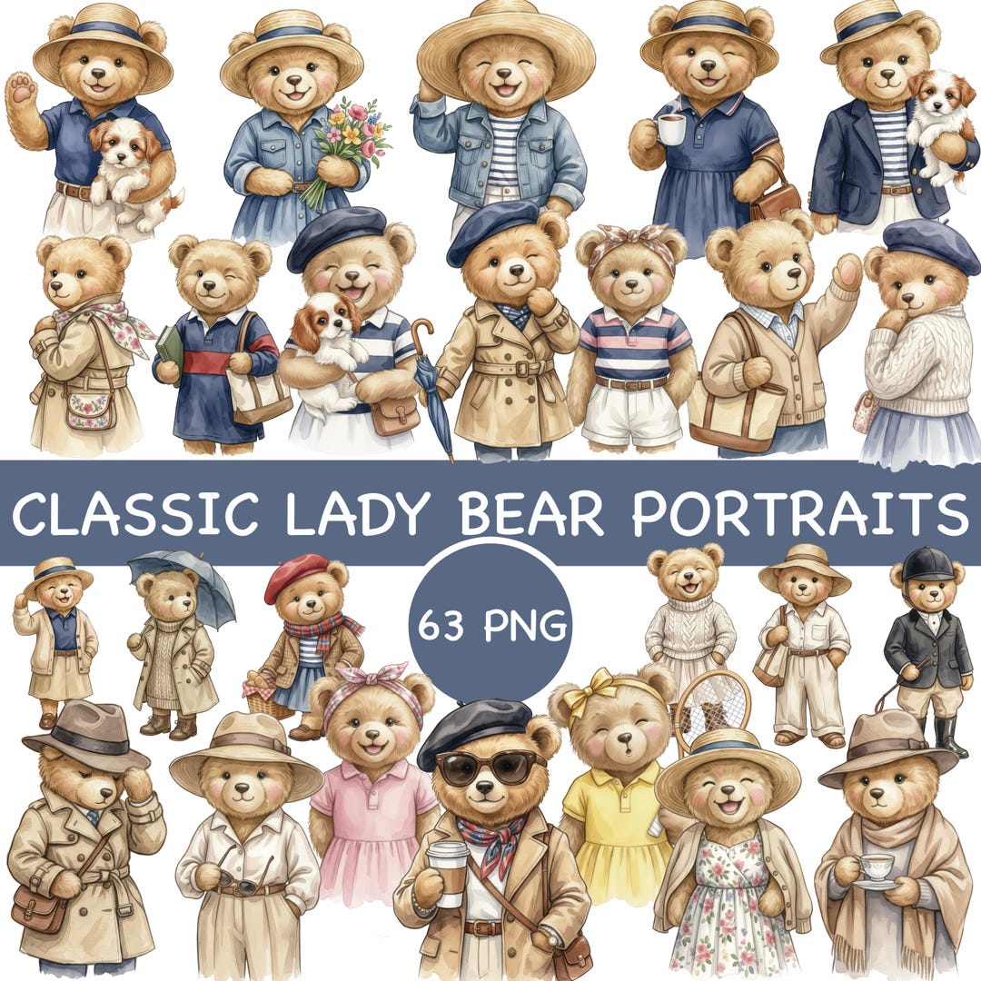 Classic Lady Bear Portraits, Preppy Bears, Stylish Bears, Fashion Bears ...