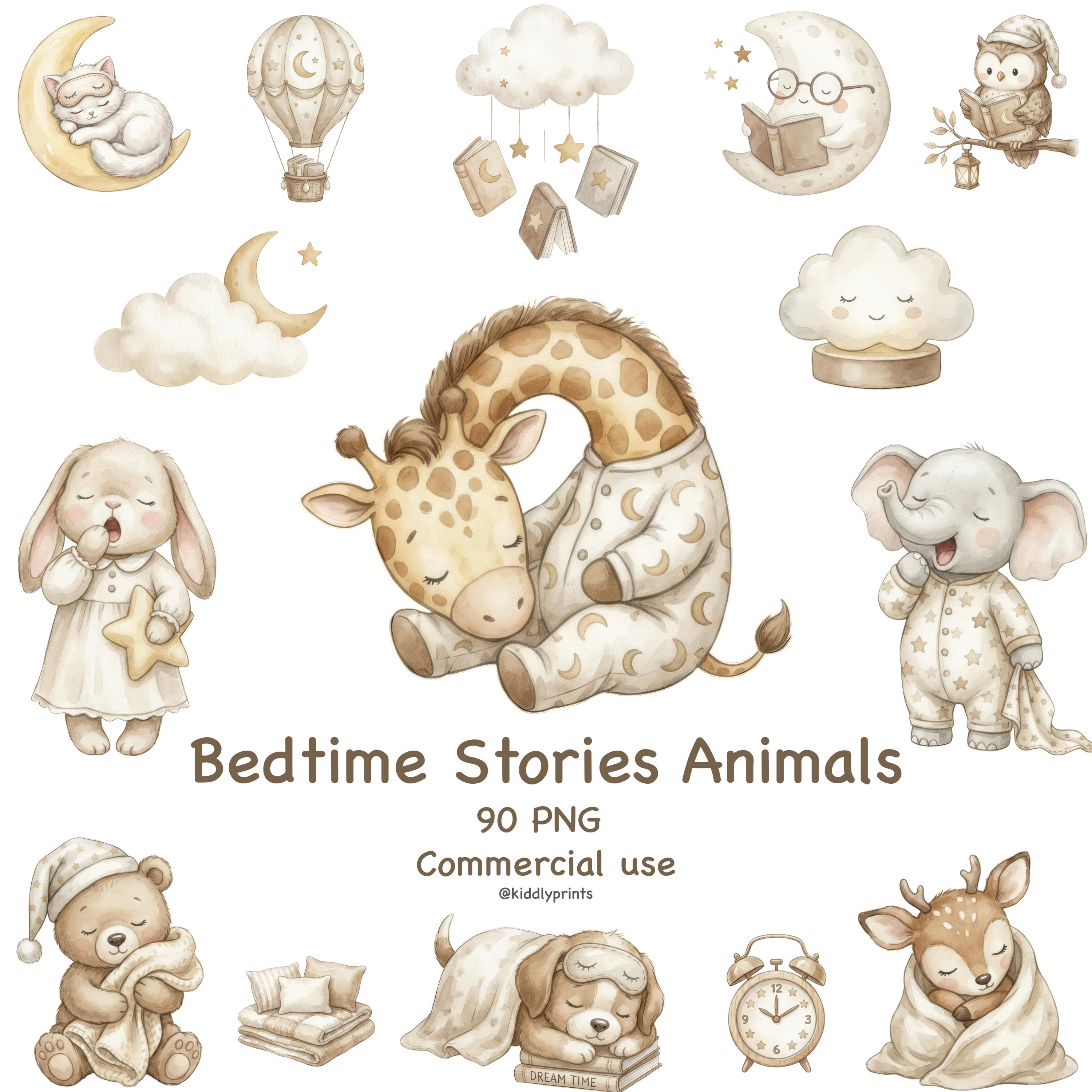 Bedtime Baby Animals Clipart 90 PNG | Watercolor Nursery Decor Art ...