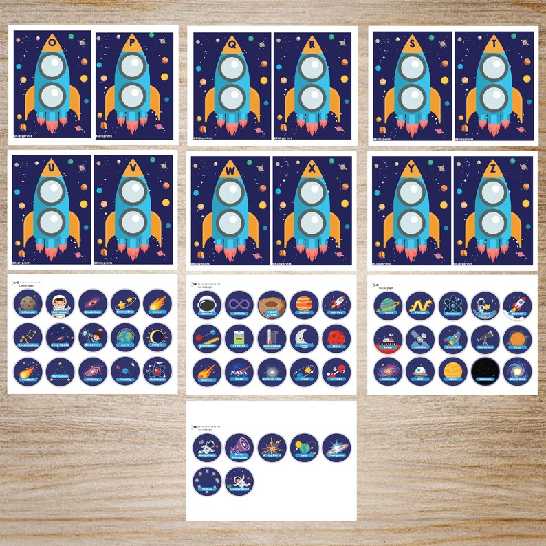Space Theme Numbers Counting & Alphabet Matching Game, Printable Rocket ...