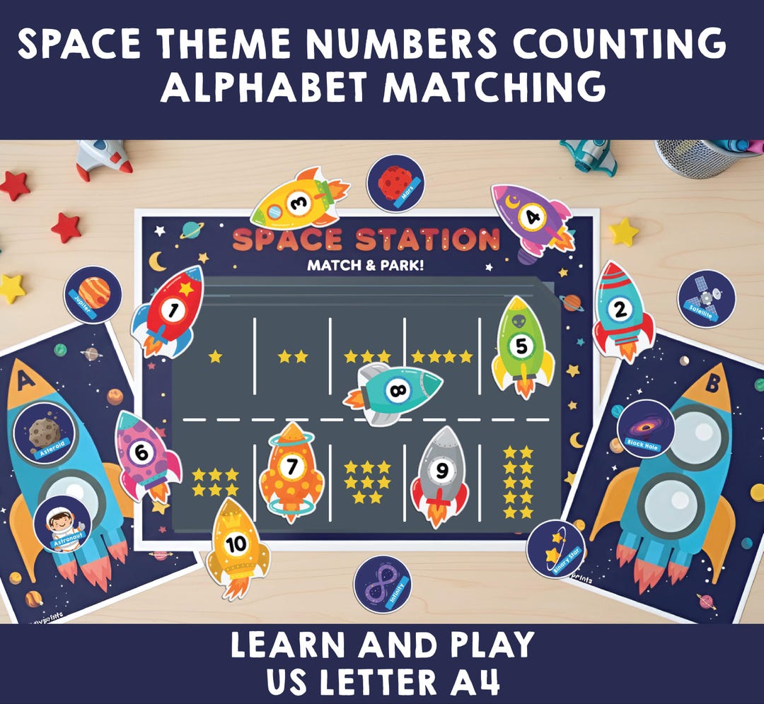 Space Theme Number & Alphabet Matching Game (digital Download) - Etsy