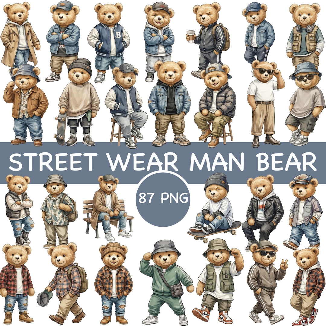 Street Wear Man Bear PNG, Fashion Bears, Stylish Bears - Etsy