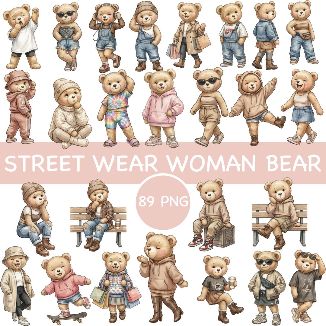 Street Wear Woman Bear Portraits PNG, Stylish Bears, Fashion Bears - Etsy