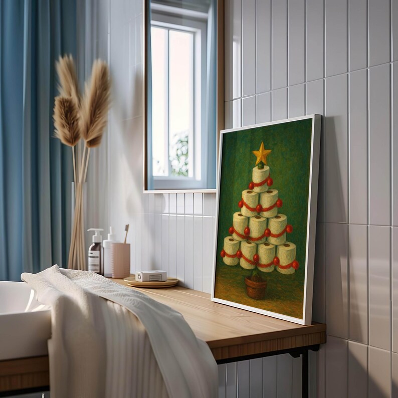 Funny Christmas Bathroom Art, Toilet Paper Tree Print, Quirky Holiday ...