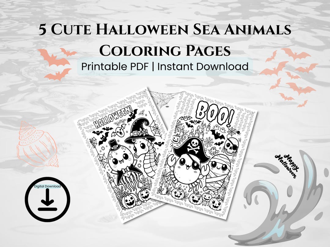 Halloween Sea Animals Coloring Pages | Kids & Adults (printable PDF) - Etsy