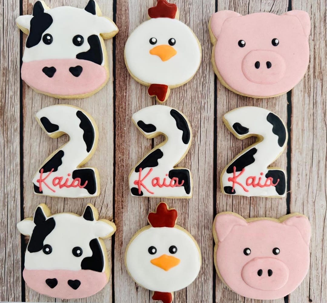 Farm Animals, Hand Iced Vanilla Cookies, Set of 4, Birthday Party ...