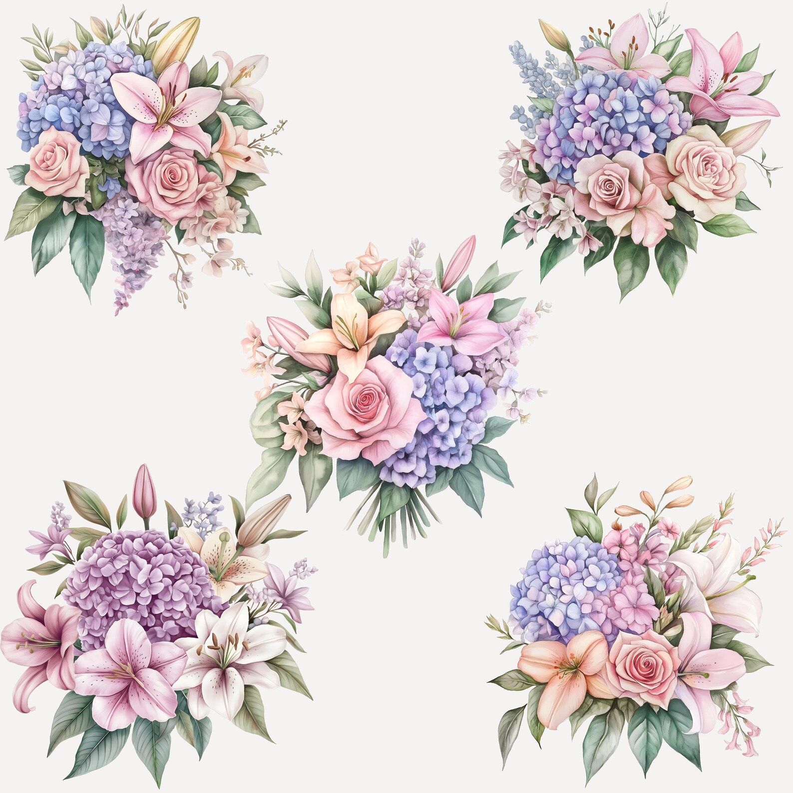 Pink Purple Floral Clipart, Watercolor Bouquet (digital Download) - Etsy