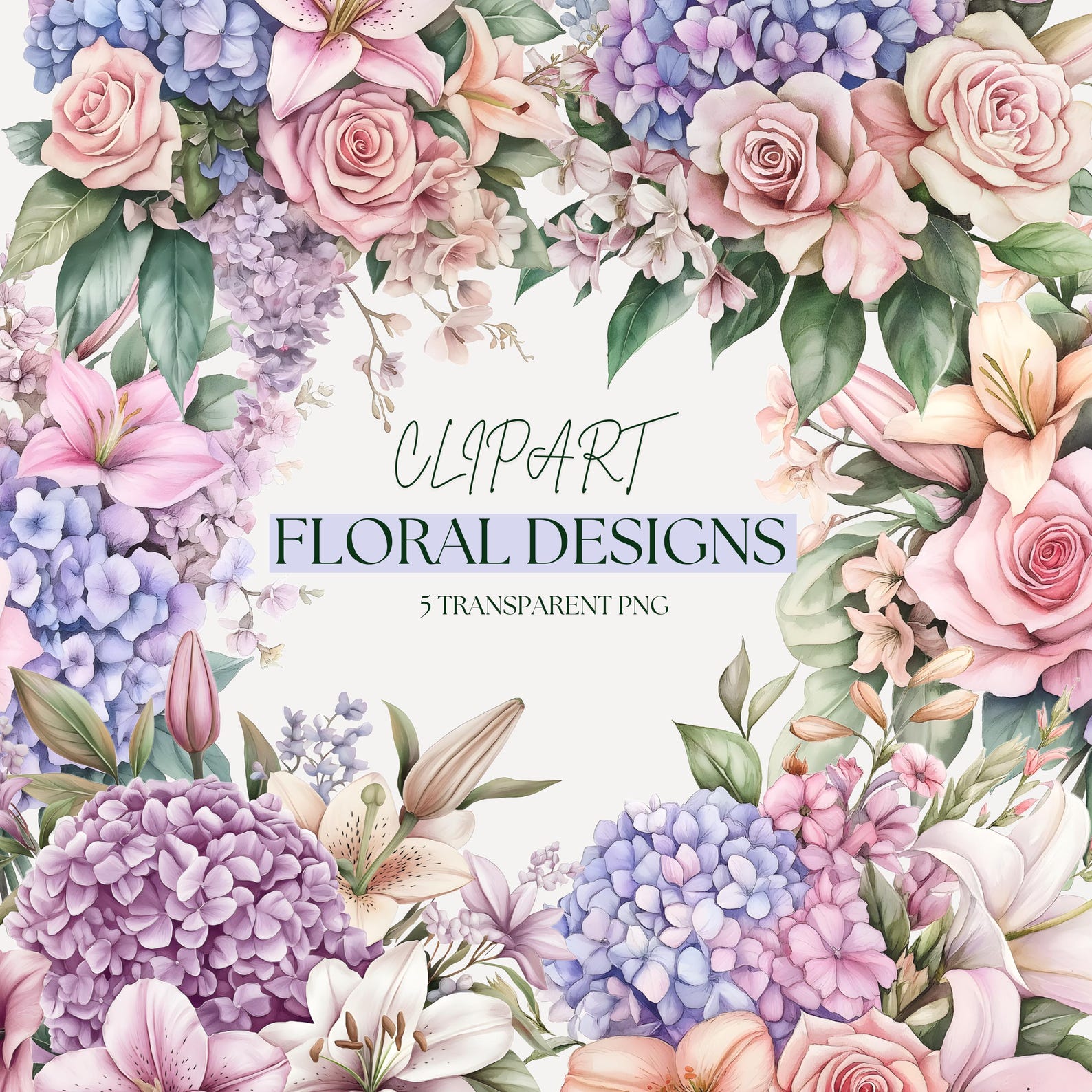 Pink Purple Floral Clipart, Watercolor Bouquet (digital Download) - Etsy