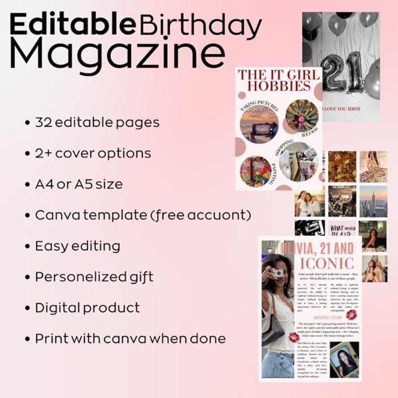 Birthday Magazine Template - Etsy