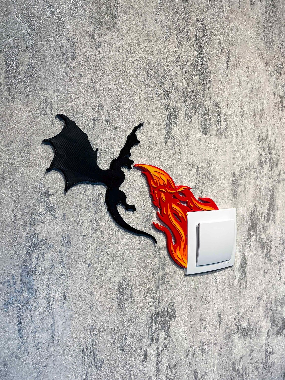 Dragon Light Switch Decor – 3D Wall Art Flame Design – Fantasy Home ...