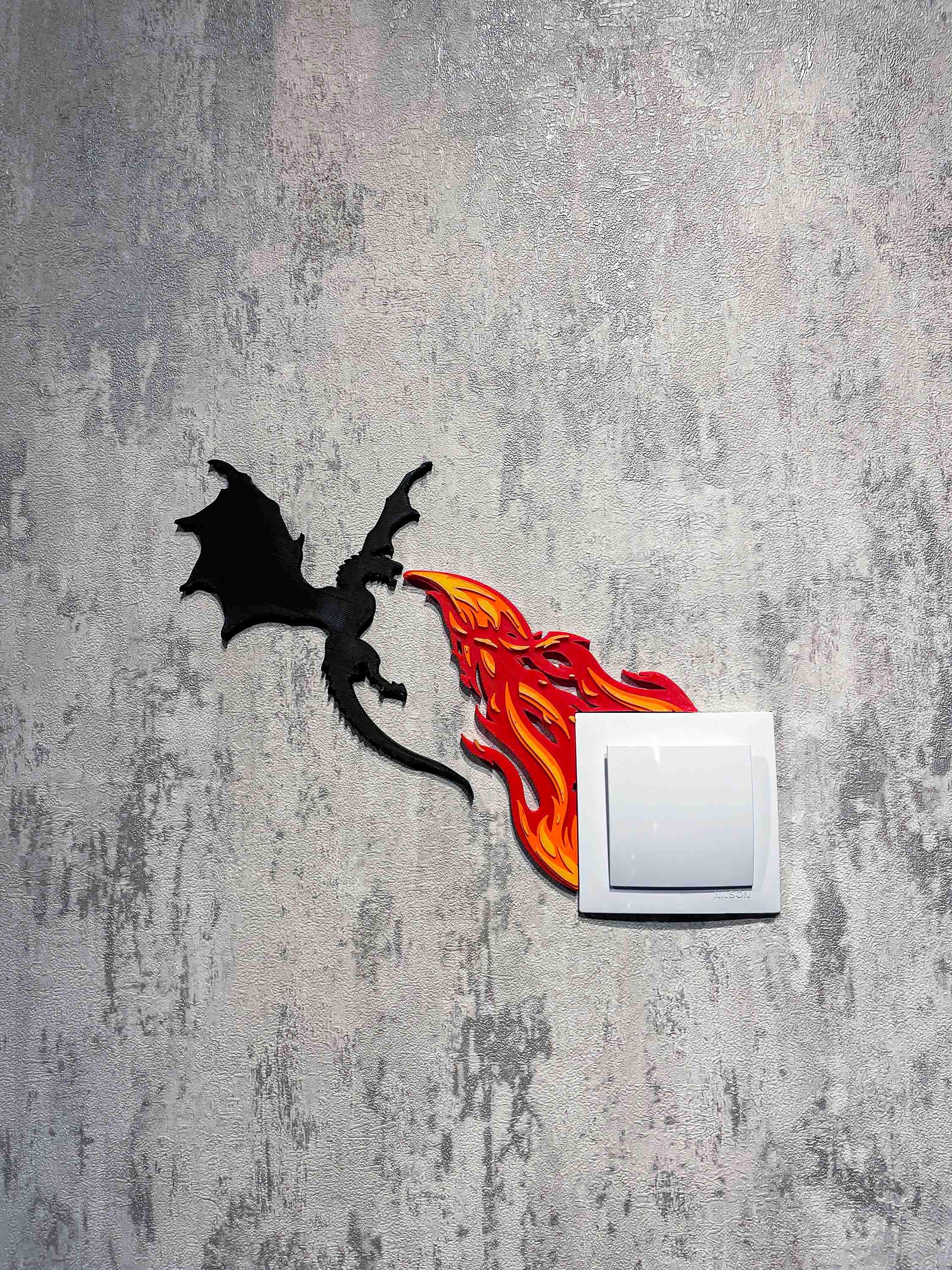 Dragon Light Switch Decor – 3D Wall Art Flame Design – Fantasy Home ...