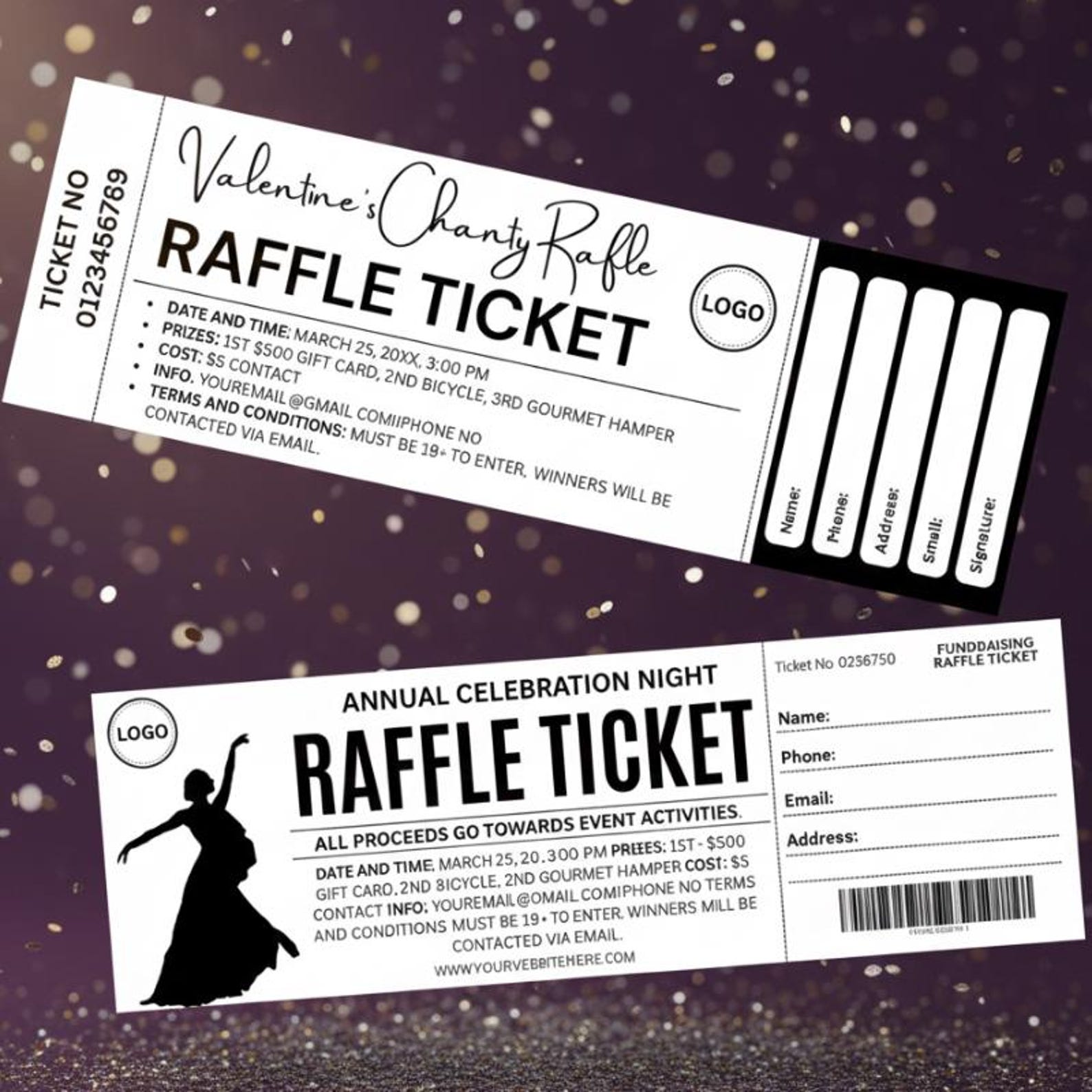 Editable Raffle Ticket Template Canva for Fundraiser Events, Printable ...