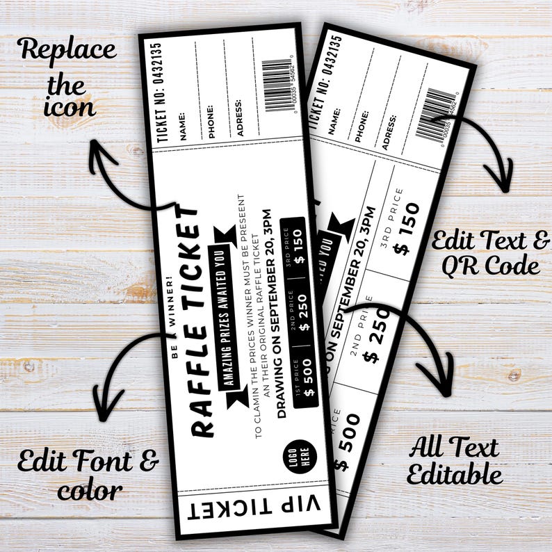 Editable Raffle Ticket Template, Printable Fundraiser Ticket Canva ...