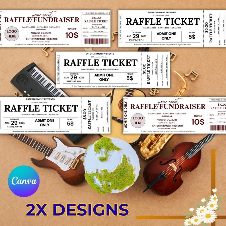 Editable Raffle Ticket Template | Canva Fundraiser Ticket (digital ...