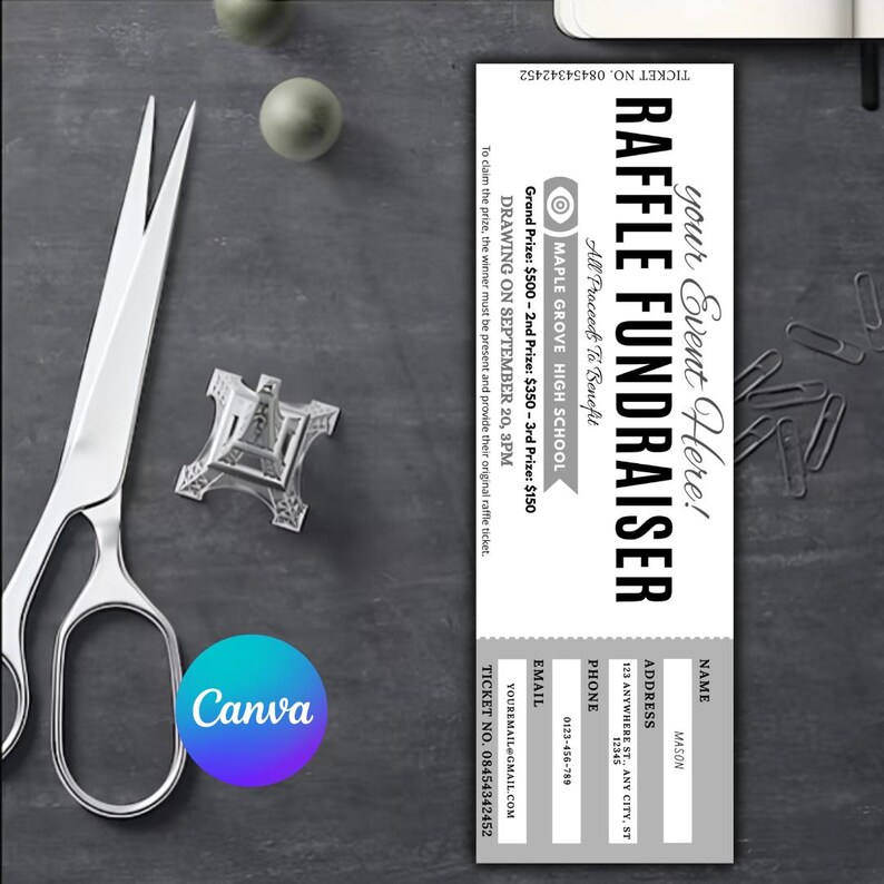Customizable Raffle Ticket Template (canva) | Printable Fundraiser ...