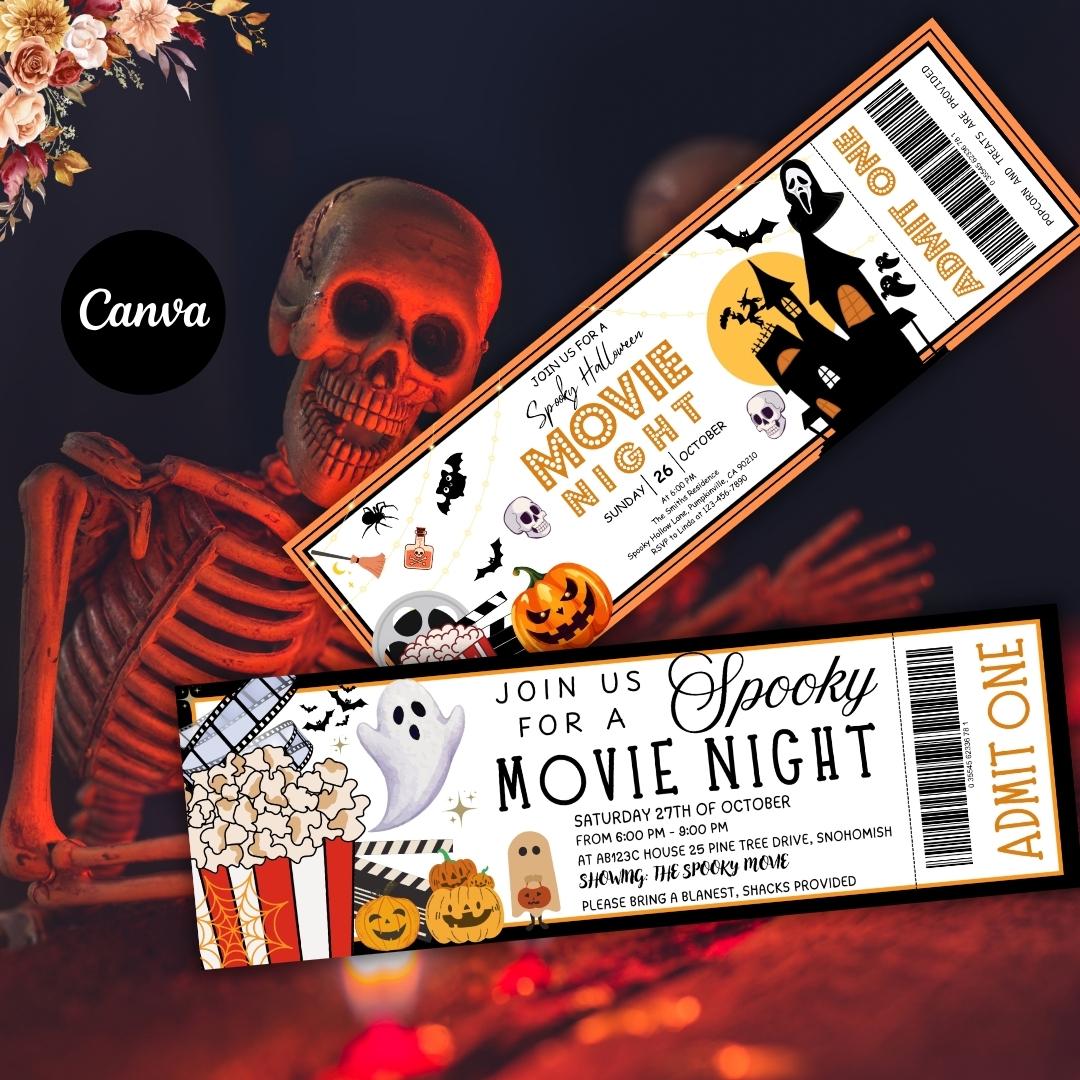 Editable Halloween Movie Night Ticket Template | Canva Printable - Etsy