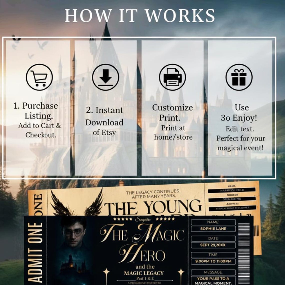 Magic Event Ticket Canva Template, Editable Wizard Fantasy Ticket ...