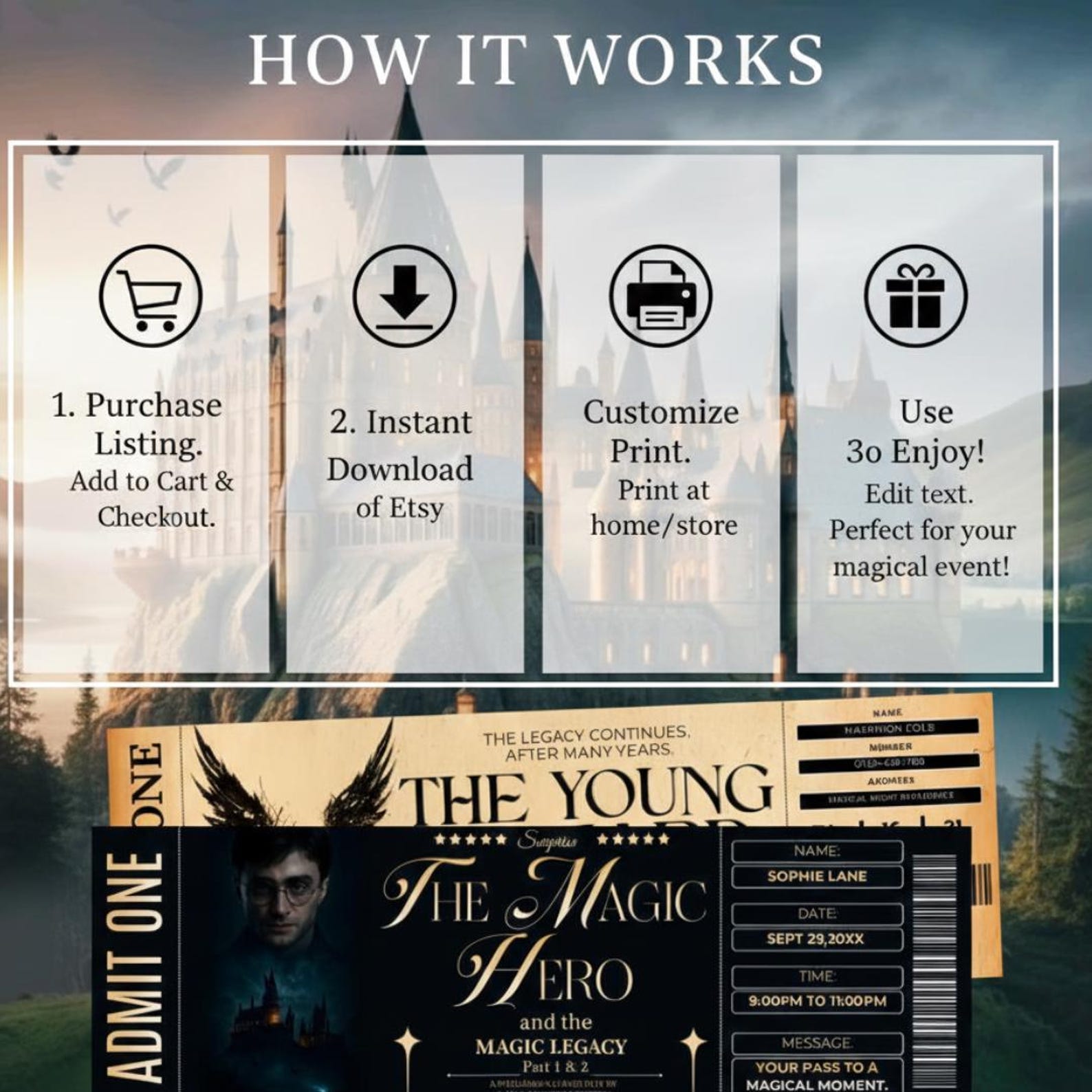 Magic Event Ticket Canva Template, Editable Wizard Fantasy Ticket ...