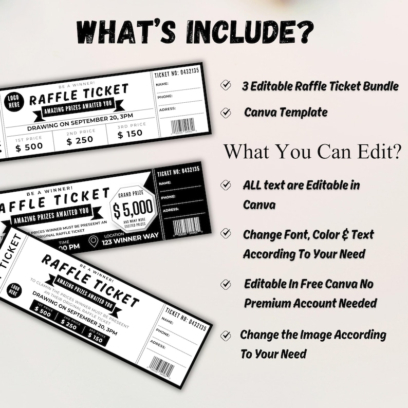 Editable Raffle Ticket Template, Printable Fundraiser Ticket Canva ...