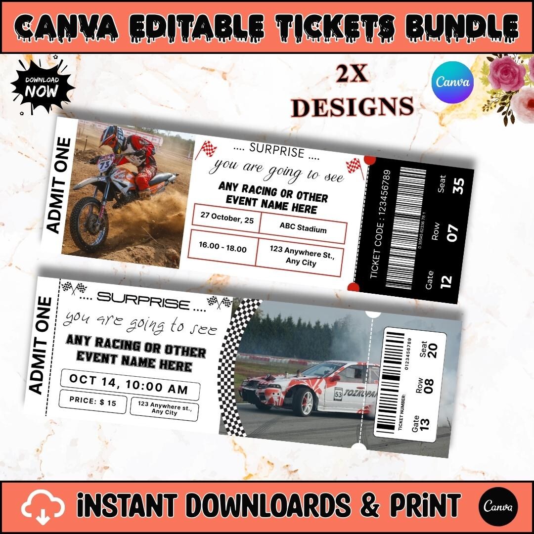 Editable Surprise Racing Ticket | Canva Template (instant Download ...