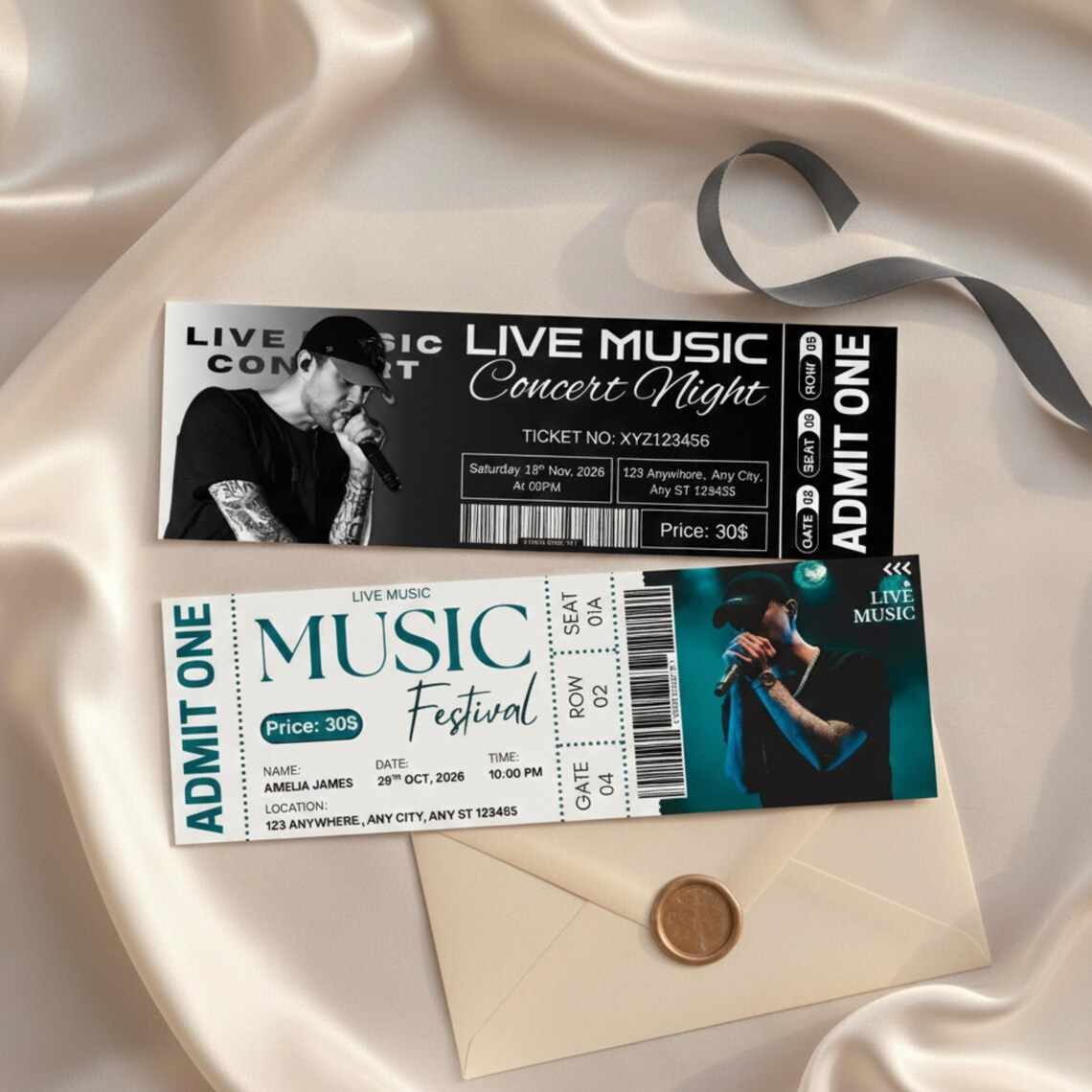 Concert Ticket Template Canva Editable, Digital Concert Ticket Design ...
