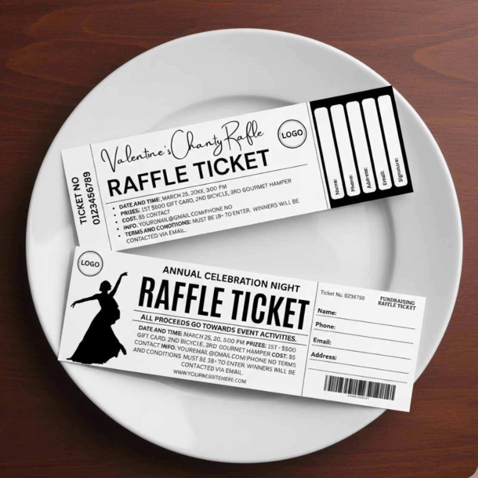 Editable Raffle Ticket Template Canva for Fundraiser Events, Printable ...