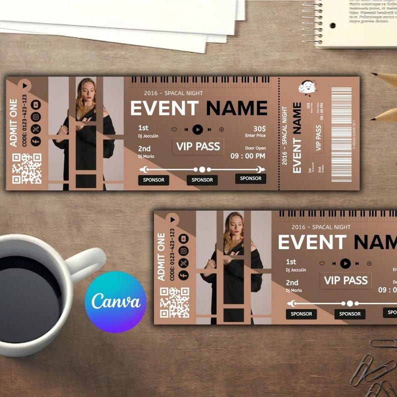 Editable Concert Ticket Template | Canva Ticket Stub | Printable Admit ...