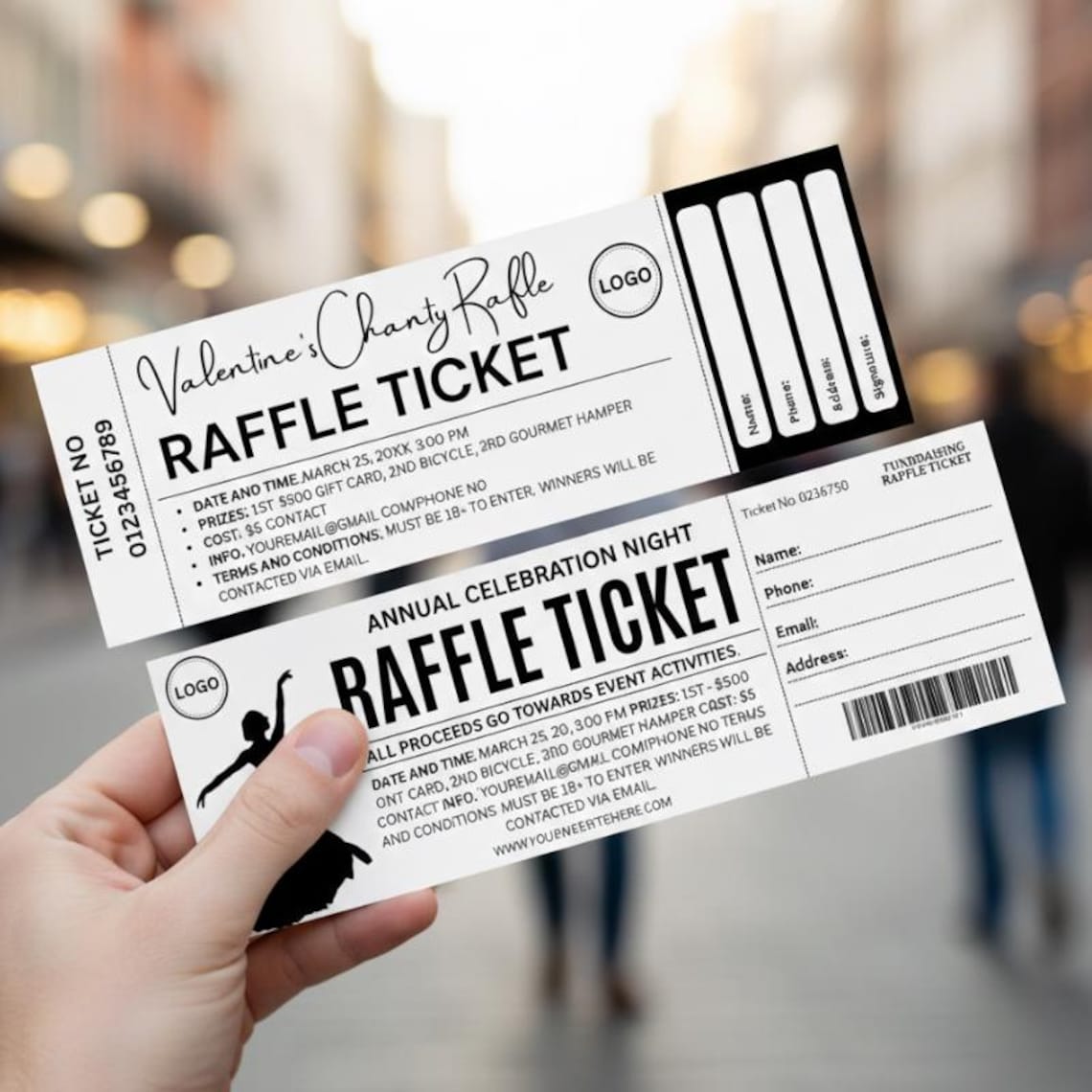 Editable Raffle Ticket Template Canva for Fundraiser Events, Printable ...