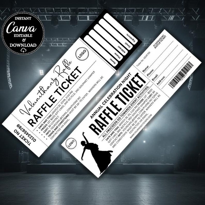 Editable Raffle Ticket Template Canva for Fundraiser Events, Printable ...