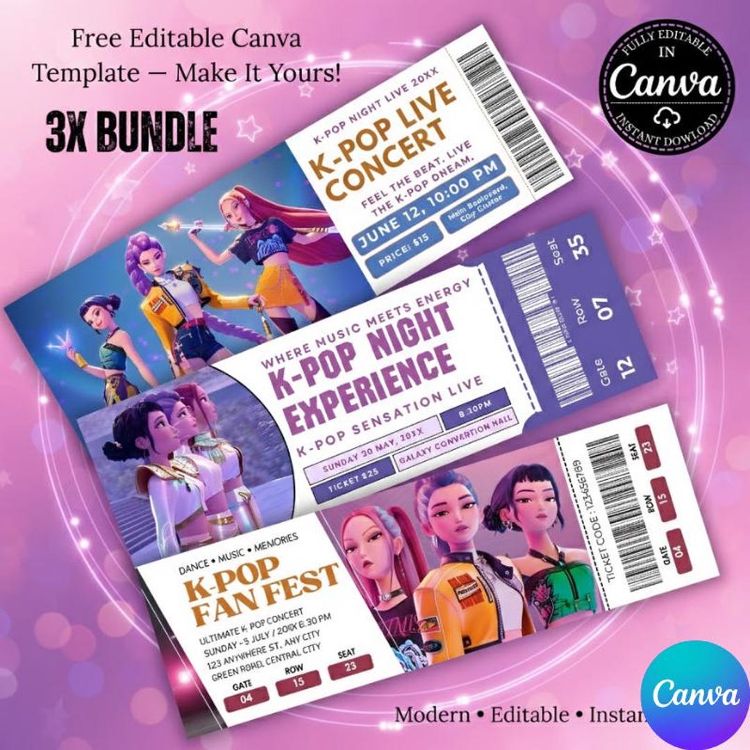 Editable K Pop Demon Hunter Birthday Invitation Ticket, Concert Style ...