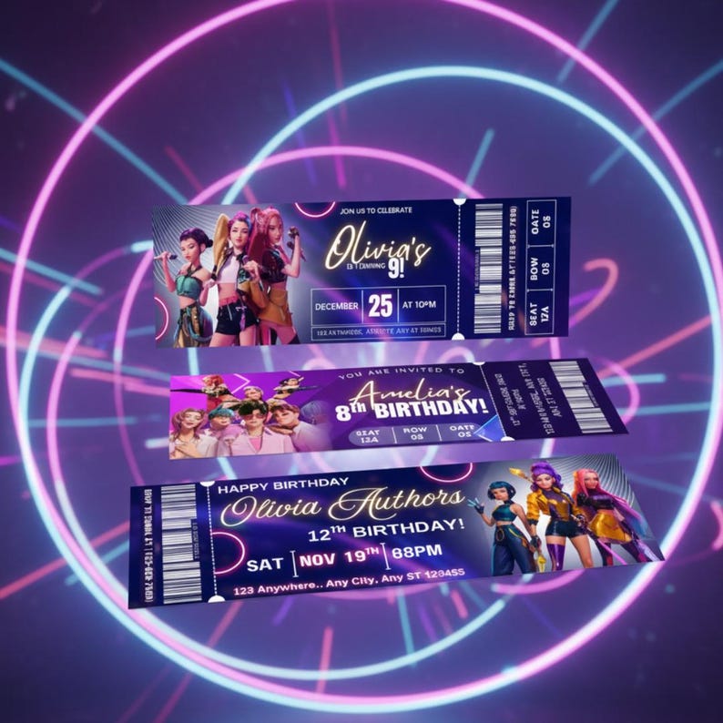 Editable Kpop Demon Hunter Boy Group Concert Ticket Canva, Huntrix Saja Boys Theme Party Invite ...