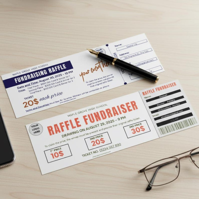 Editable Raffle Ticket Bundle Canva Templates, Fundraiser Event Tickets ...