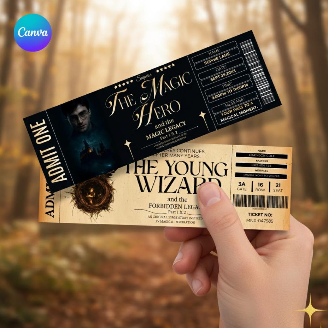 Magic Event Ticket Canva Template, Editable Wizard Fantasy Ticket ...