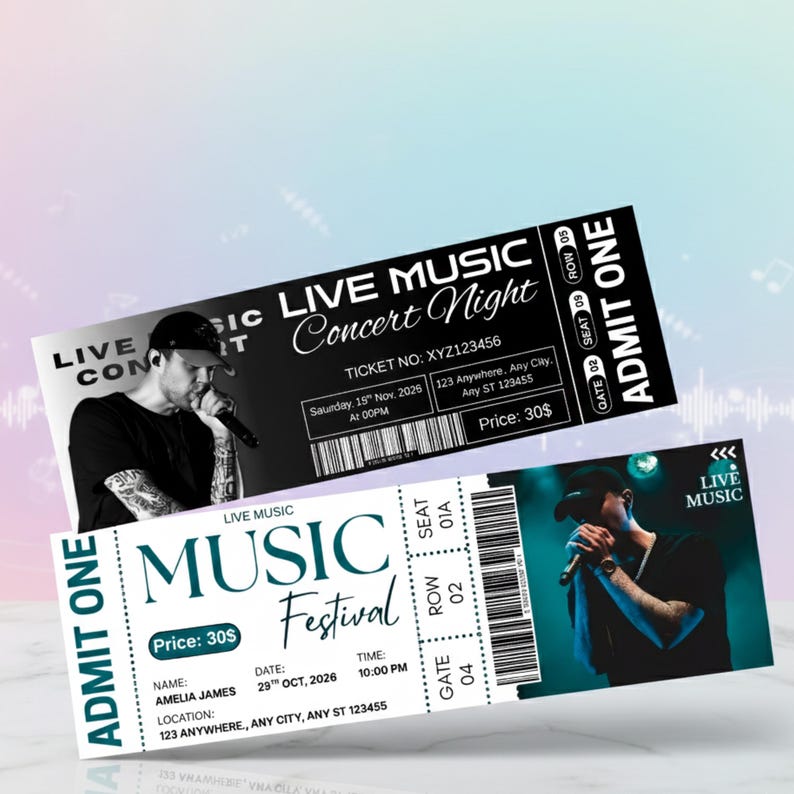 Concert Ticket Template Canva Editable, Digital Concert Ticket Design ...