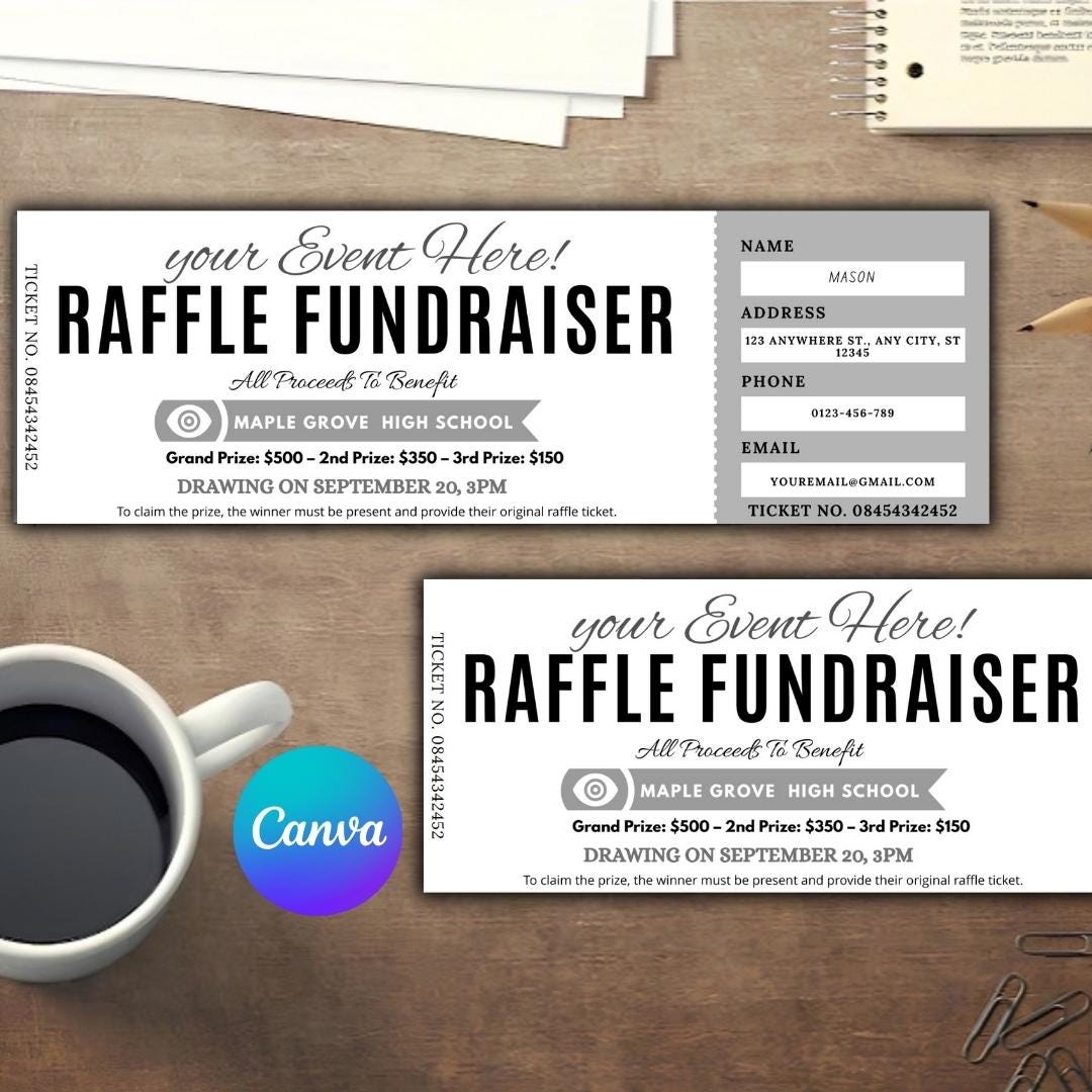 Customizable Raffle Ticket Template (canva) | Printable Fundraiser ...