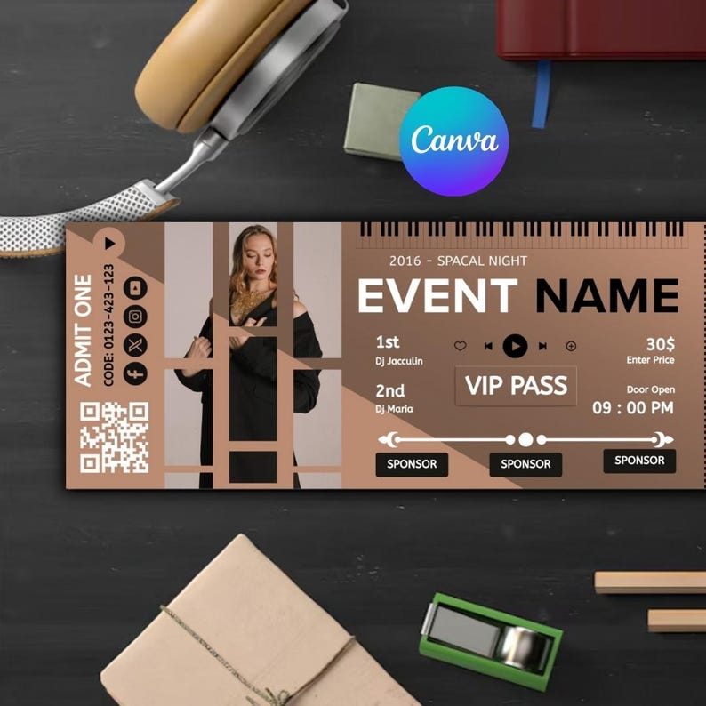 Editable Concert Ticket Template | Canva Ticket Stub | Printable Admit ...