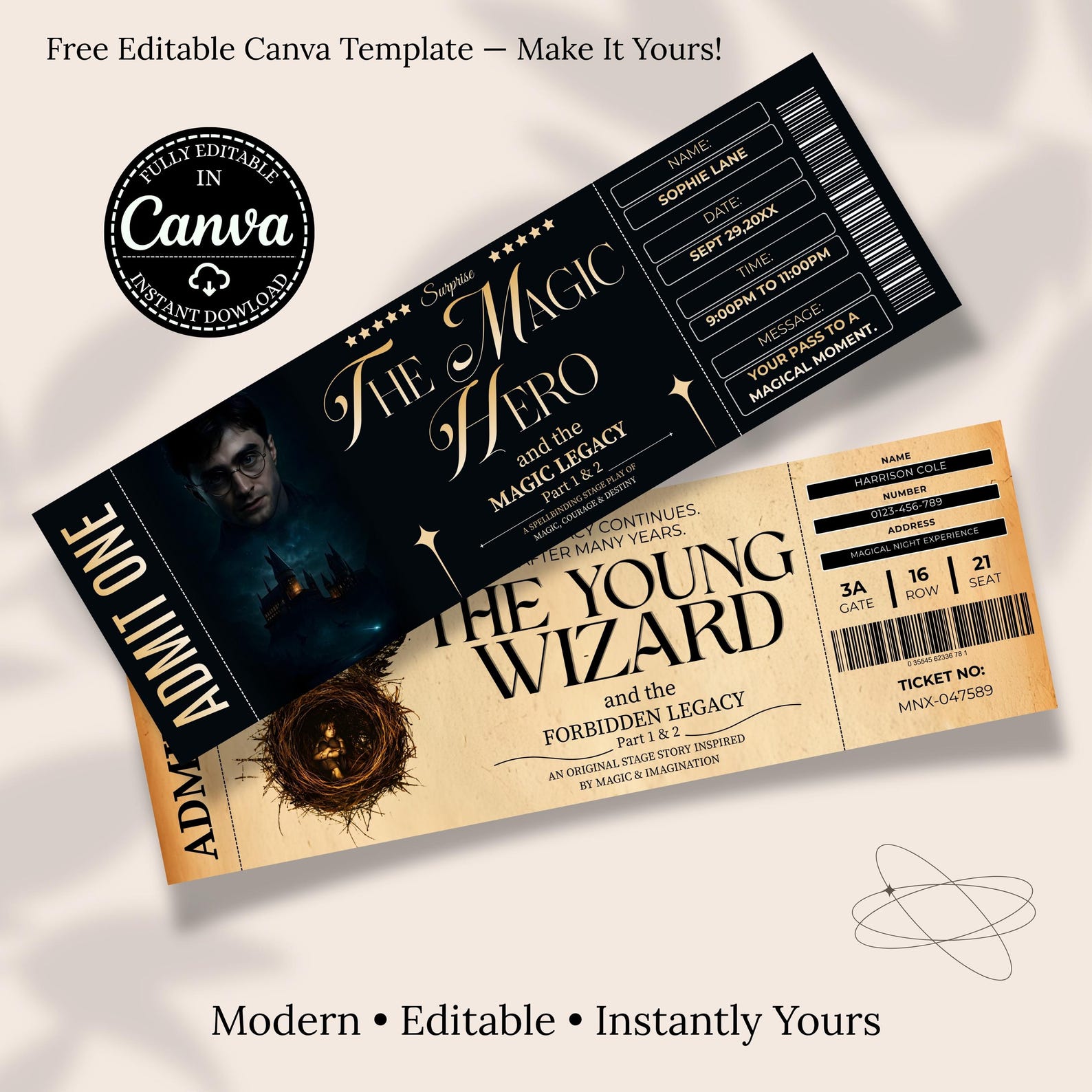 Magic Event Ticket Canva Template, Editable Wizard Fantasy Ticket ...