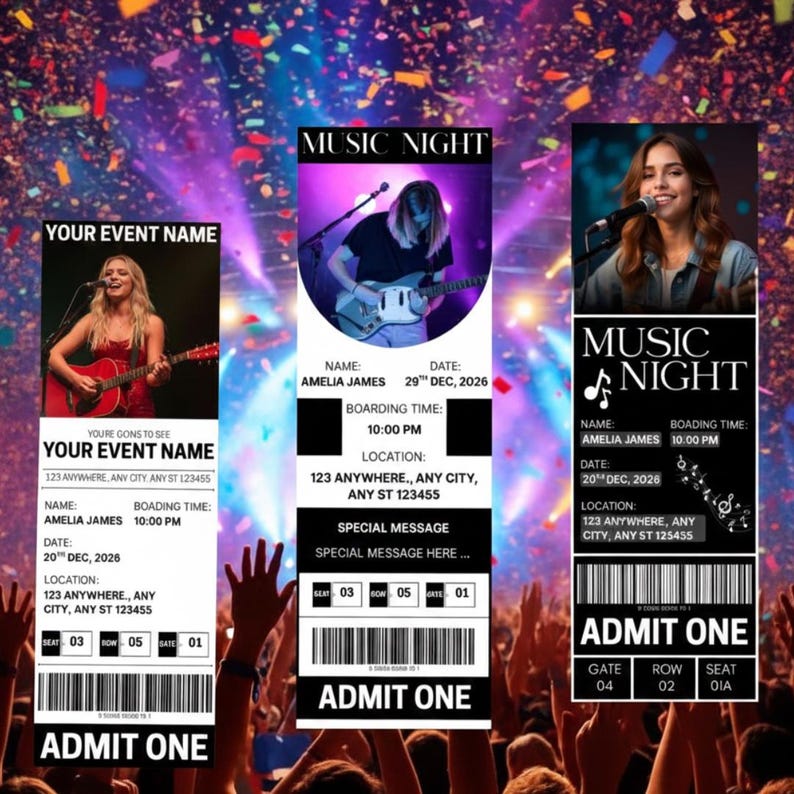 Editable Concert Ticket Template Canva, Printable Event Ticket Invite ...