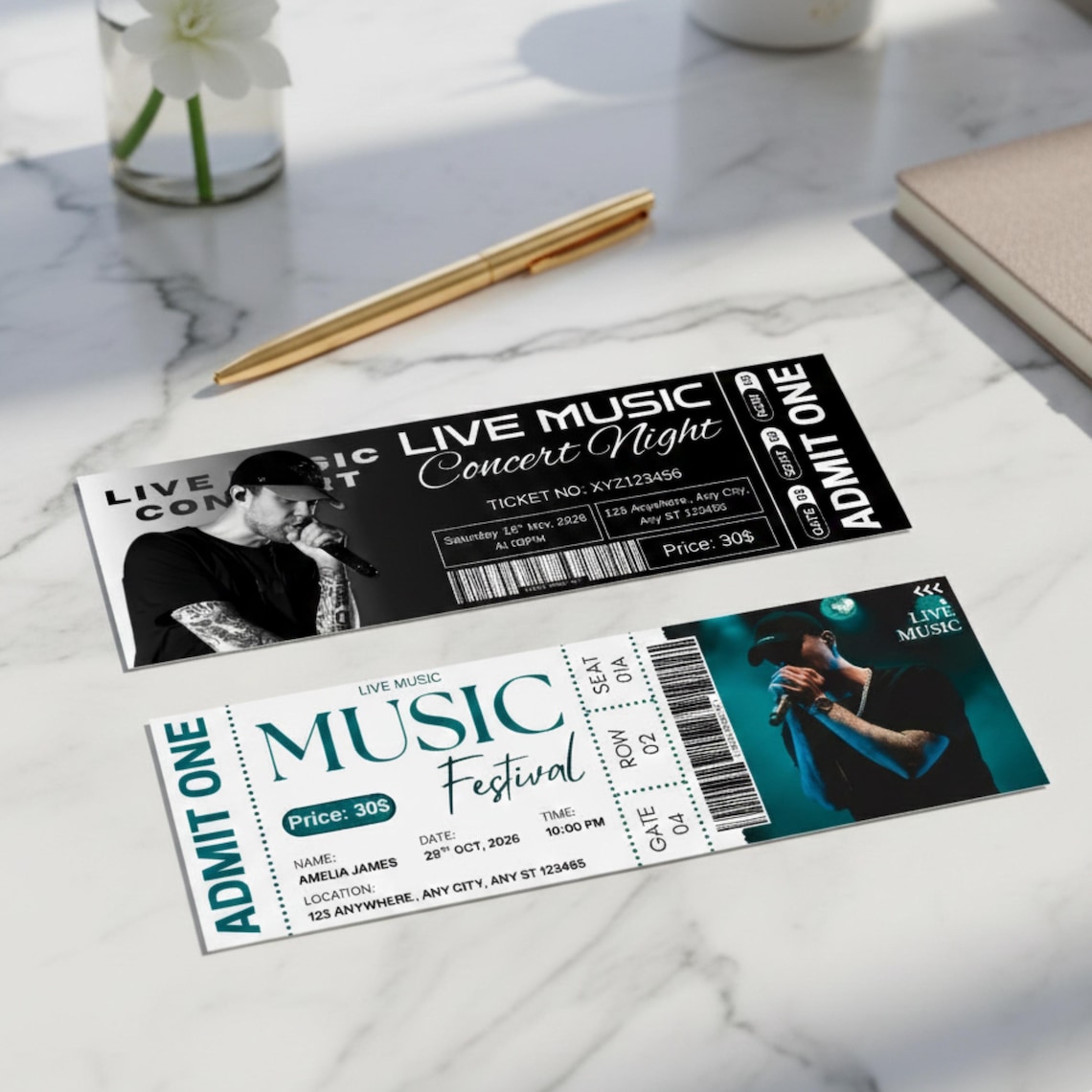 Concert Ticket Template Canva Editable, Digital Concert Ticket Design ...