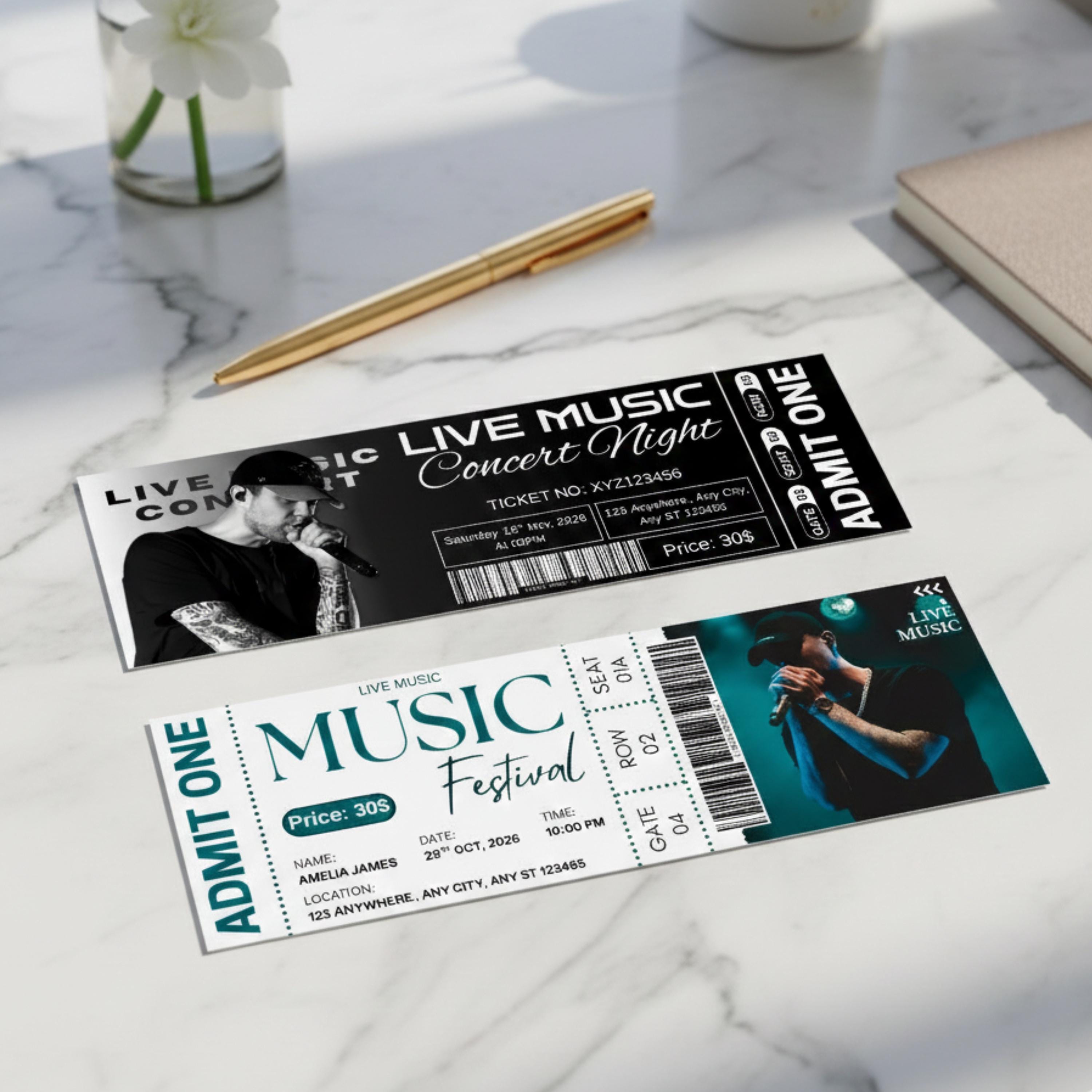 Concert Ticket Template Canva Editable, Digital Concert Ticket Design ...