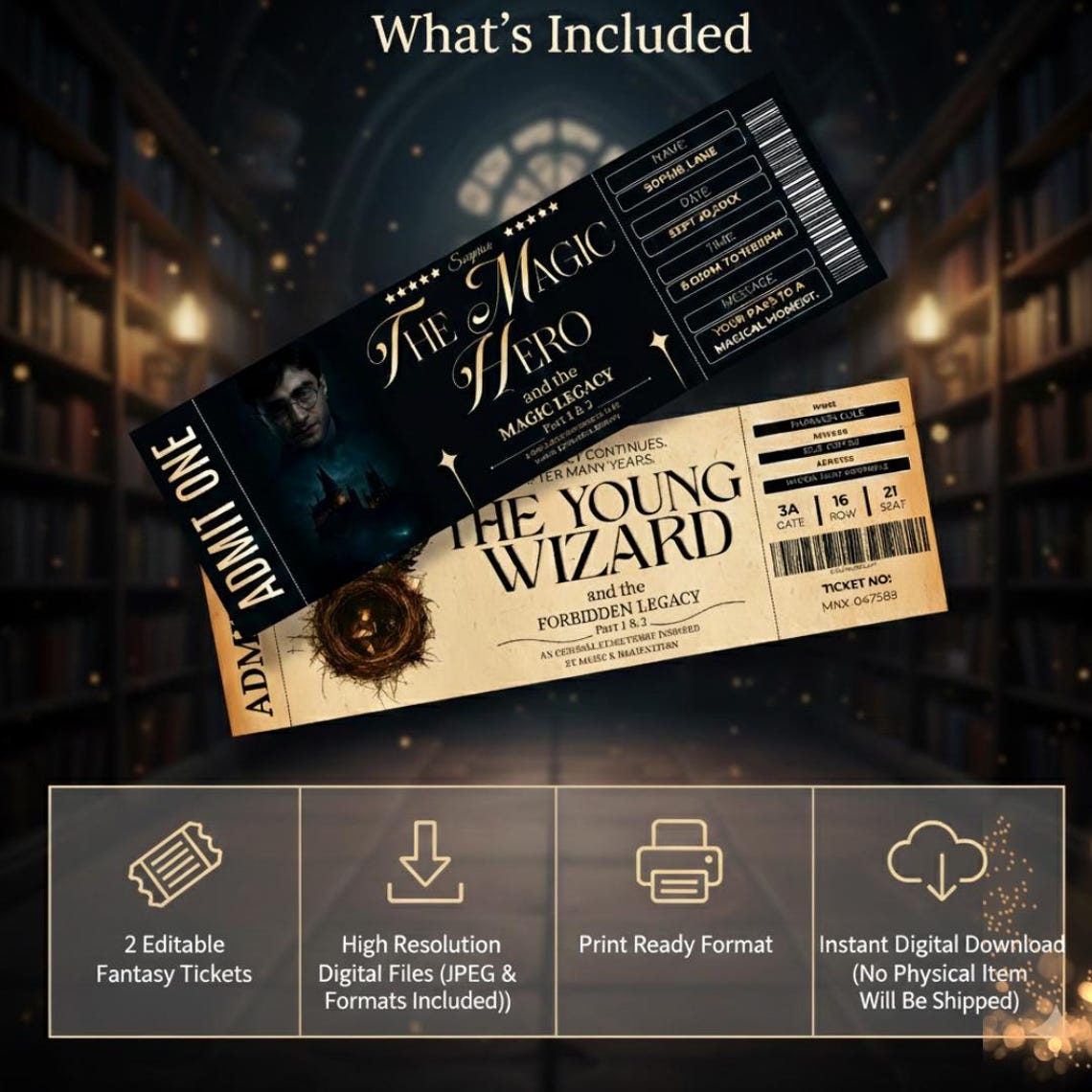 Magic Event Ticket Canva Template, Editable Wizard Fantasy Ticket ...