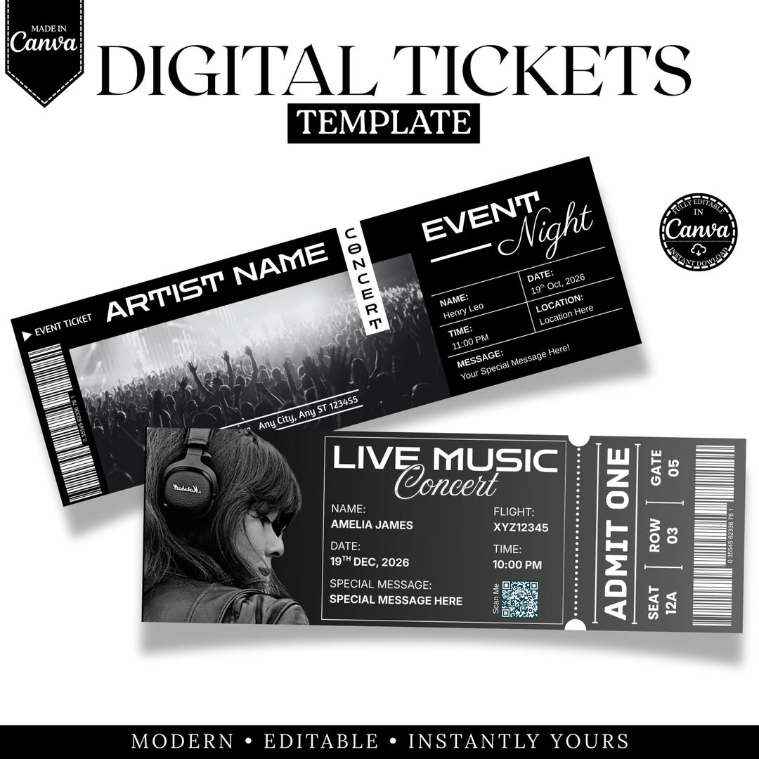 Concert Ticket Template Canva Editable, Admit One Event Entry Pass for ...