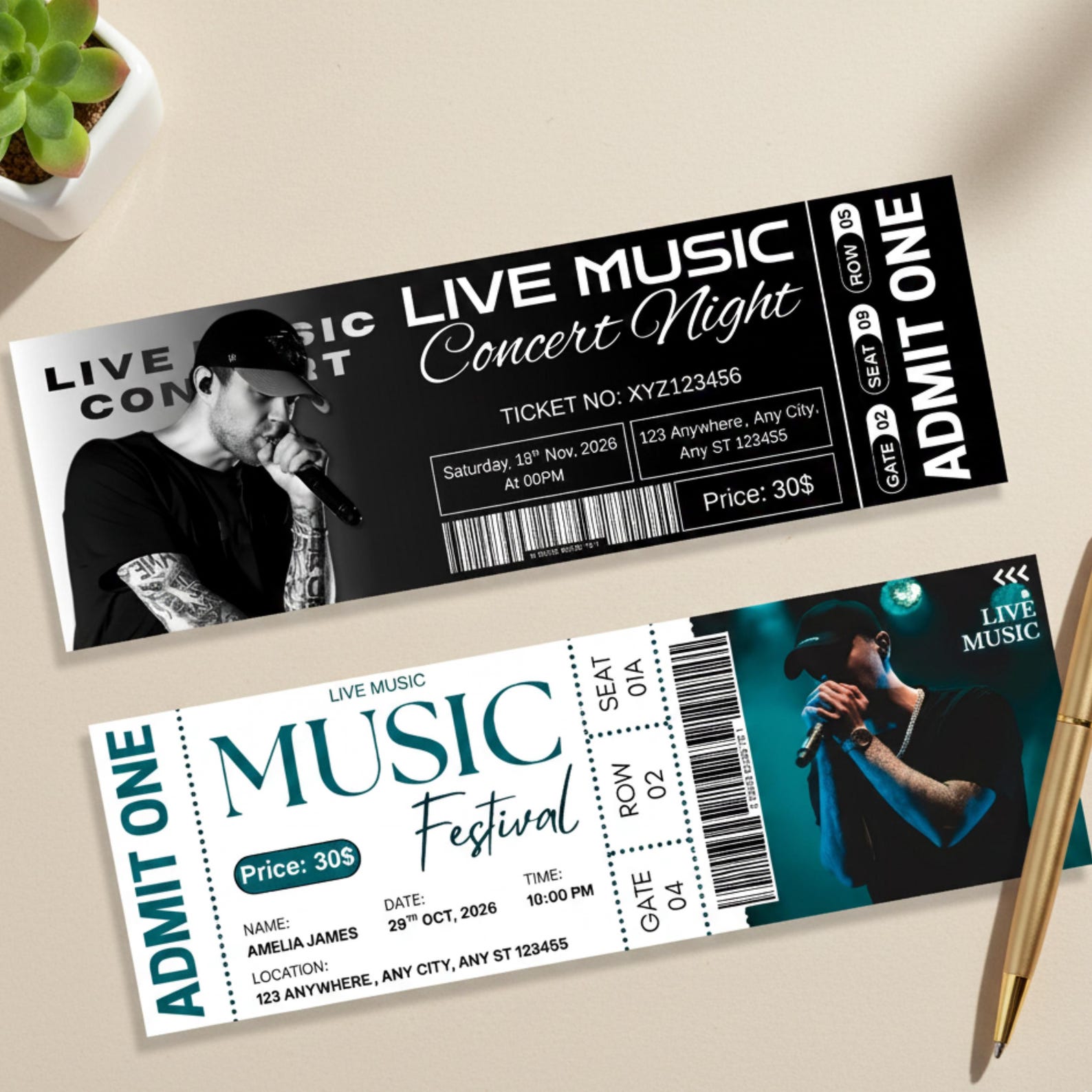 Concert Ticket Template Canva Editable, Digital Concert Ticket Design ...